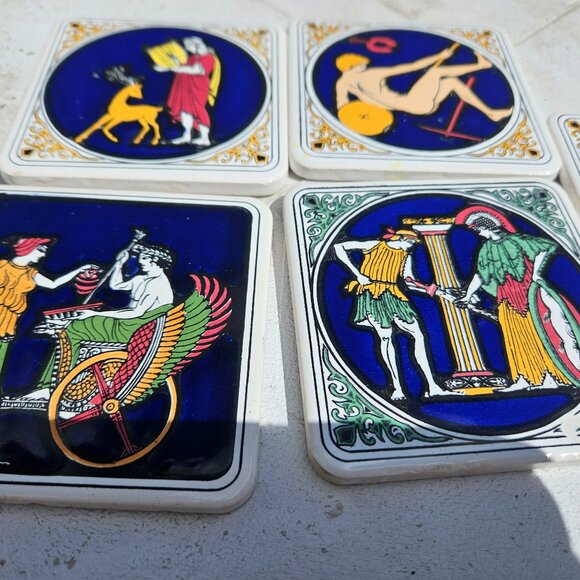 Kitchen | Vintage Greek Style Ceramic Coaster Map Of Greece On Back Set ...